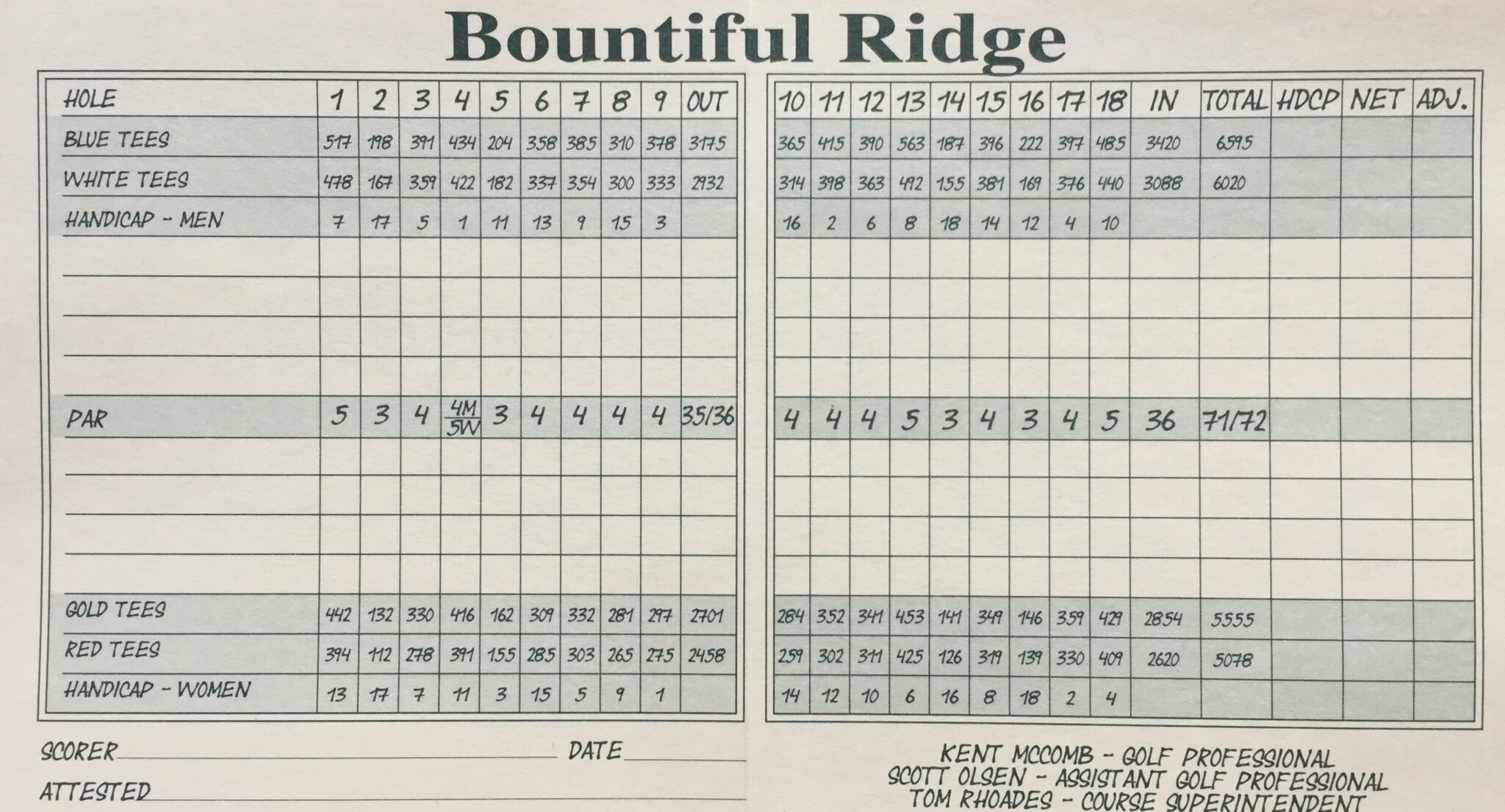 Scorecard – Bountiful Ridge Golf Club – UT